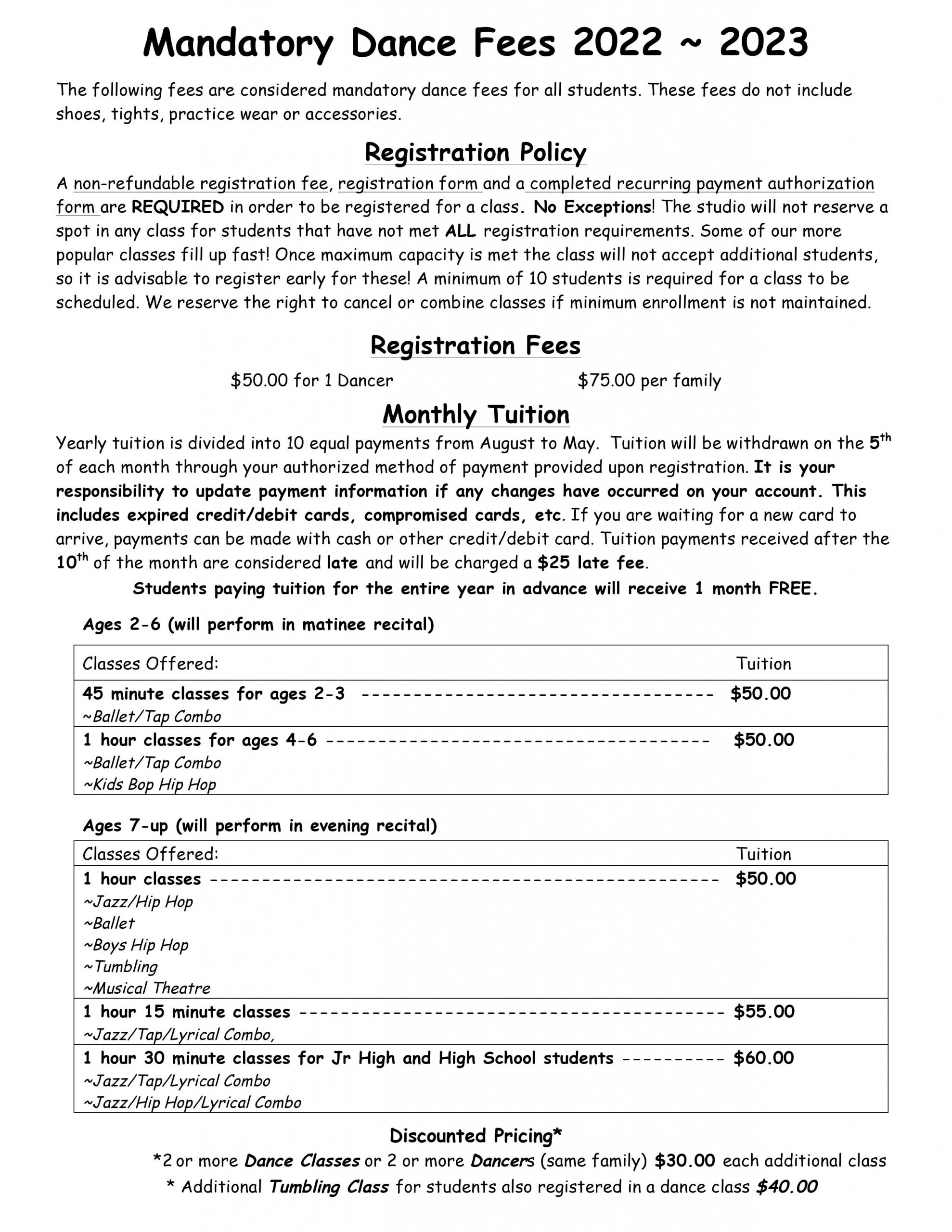 Tuition and Fees – Creative Dance Studio